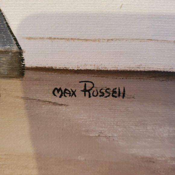 Max Russell | Art | Vintage Folk Art Painting Signed Artist Max Russell Whimsical Woman On Scale ...